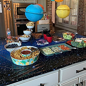 Blue Space Tablecloths for Parties, Starry Night Tablecloth Decorations Plastic Galaxy Table Cover Space Stars Theme Party Supplies for Birthday Home Decorations, 54 x 108 Inch (1 Piece)