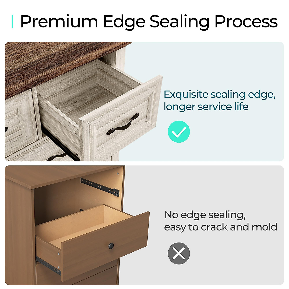 LINSY HOME Dresser for Bedroom, 7 Drawer Dresser with Metal Handles, White Chest of Drawers for Living Room, Entryway and Hallway, White Beige