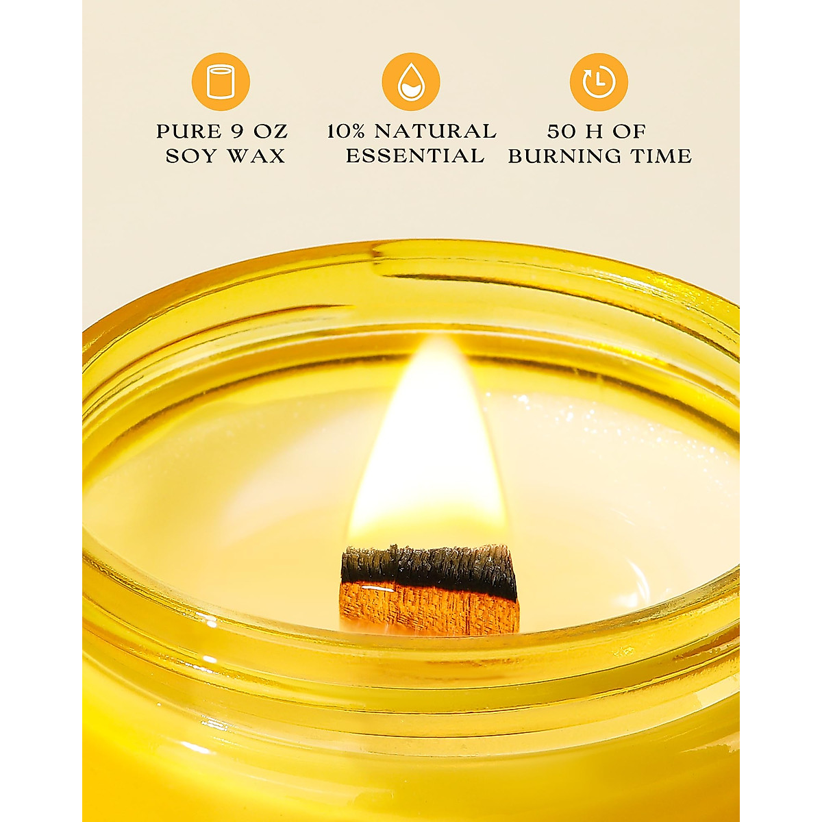 AOOVOO Citrus Lemon Odor Eliminating Highly Fragranced Candle - Eliminates 95% of Pet, Smoke, Food, and Other Smells Quickly, Wood Wick Air Freshing Soy Candle, 9 oz Up to 50 Hours Burn time