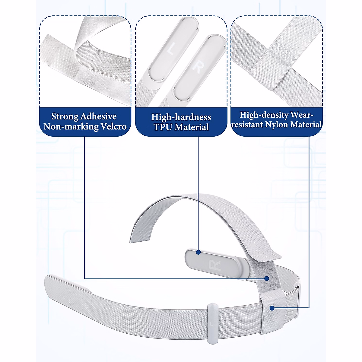 Head Strap for Oculus Quest 2 Headset, Original Replacement Head Strap Compatible with Meta Quest 2 Headstrap with 4 Pcs Controller Thumb Grip Caps，for Oculus Quest 2 HeadStrap，Original Head Strap