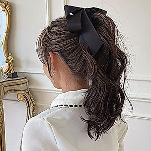Bowknot Banana Clip, Satin Ribbon Bow Hair Claw Clips Hairpin, Sweet Cute Vertical Ponytail Holder Hair Barrettes Clamps for Women Girls(black)