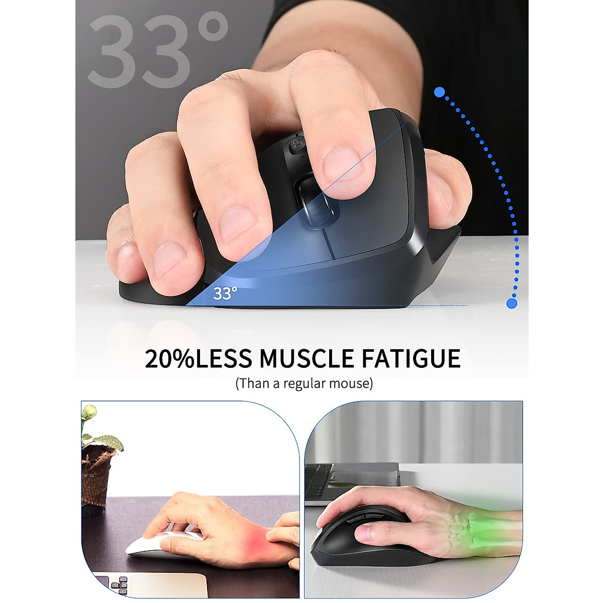 Censi Newtral Ergonomic Mouse,Vertical Wireless Mouse - 2.4GHz Optical Vertical Mice : 3 Adjustable DPI 800/1200/1600 Levels, for Laptop, PC, Computer,Notebook etc,