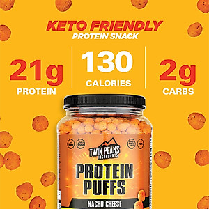 Twin Peaks Low Carb, Keto Friendly Protein Puffs Combo Pack, 1 Jug Sour Cream Flavor Puffs + 1 Jug Nacho Cheese Flavor Puffs