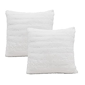 Home Soft Things 3 Piece Throw Pillow Set Rabbit Faux Fur Super Soft Comfy Fluffy Throw 2 Accent Square Pillowcases, Bright White, 50'' x 60''