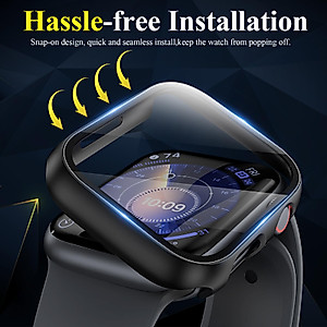 [3 Pack] Case for Apple Watch Series 9 Screen Protector 45mm Series 8 Series 7, EWUONU Hard PC Bumper Cover HD Tempered Glass Full Protective Case for iWatch Series 9/8/7 Accessories 45mm, Black