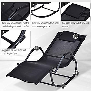 Outsunny Outdoor Rocking Chair, Chaise Lounge Pool Chair for Sun Tanning, Sunbathing Rocker, Armrests & Pillow for Patio, Lawn, Beach, Large, Black