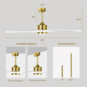 Wisful 56" Ceiling Fans with Lights Remote Control,Outdoor Wood Ceiling Fan with Light Memory for Patio Gazebo Living Room Bedroom(Gold and White)