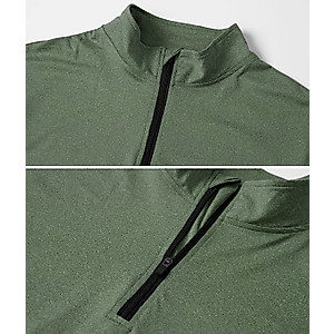 MANSDOUR Men's Quick-Dry Active Sports Shirts Quarter Zip Long Sleeve Athletic Running Pullover Tops Outdoor Workout Golf Sweatshirt Dark Green