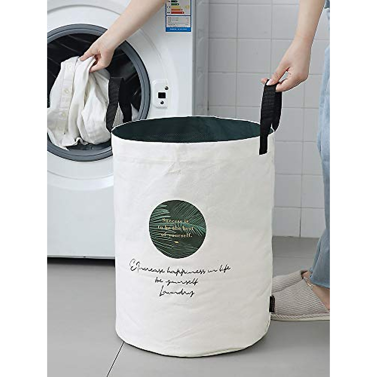 18.5" Laundry Hamper Large Waterproof, Laundry Hampers, Foldable Fabric Laundry Basket, Clothes Laundry Hamper, Toy Storage Bin, Waterproof Round Canvas Storage Basket
