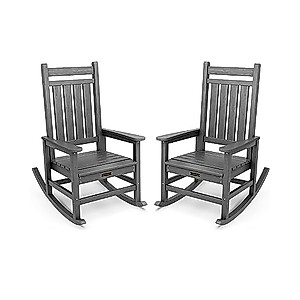 SERWALL Outdoor Rocking Chair Set of 2, HDPE Rocking Chairs for Adult, All Weather Porch Rockers for Lawn Garden, Grey
