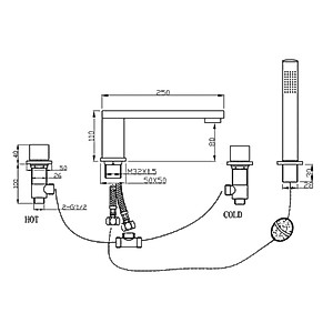WuDLi Bath Shower Mixer Tap Shower Head and Hose Set for Bath Taps, Bathtub Mixer Tap with Handheld Shower 4 Hole