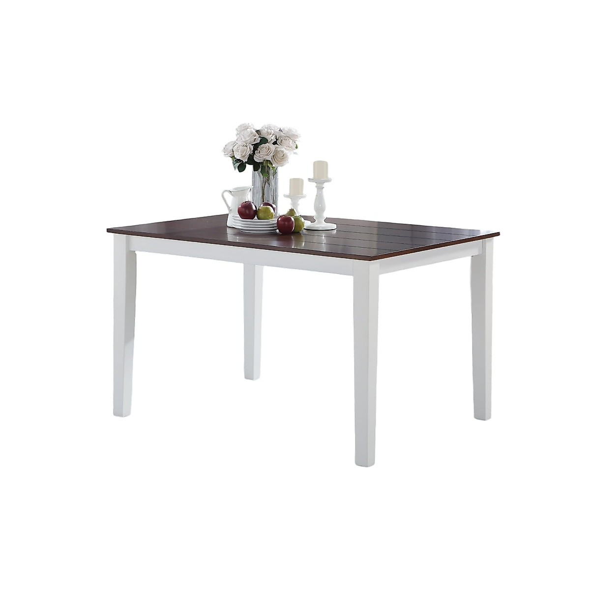 Acme Green Leigh Rectangle Wooden Dining Table in White and Walnut