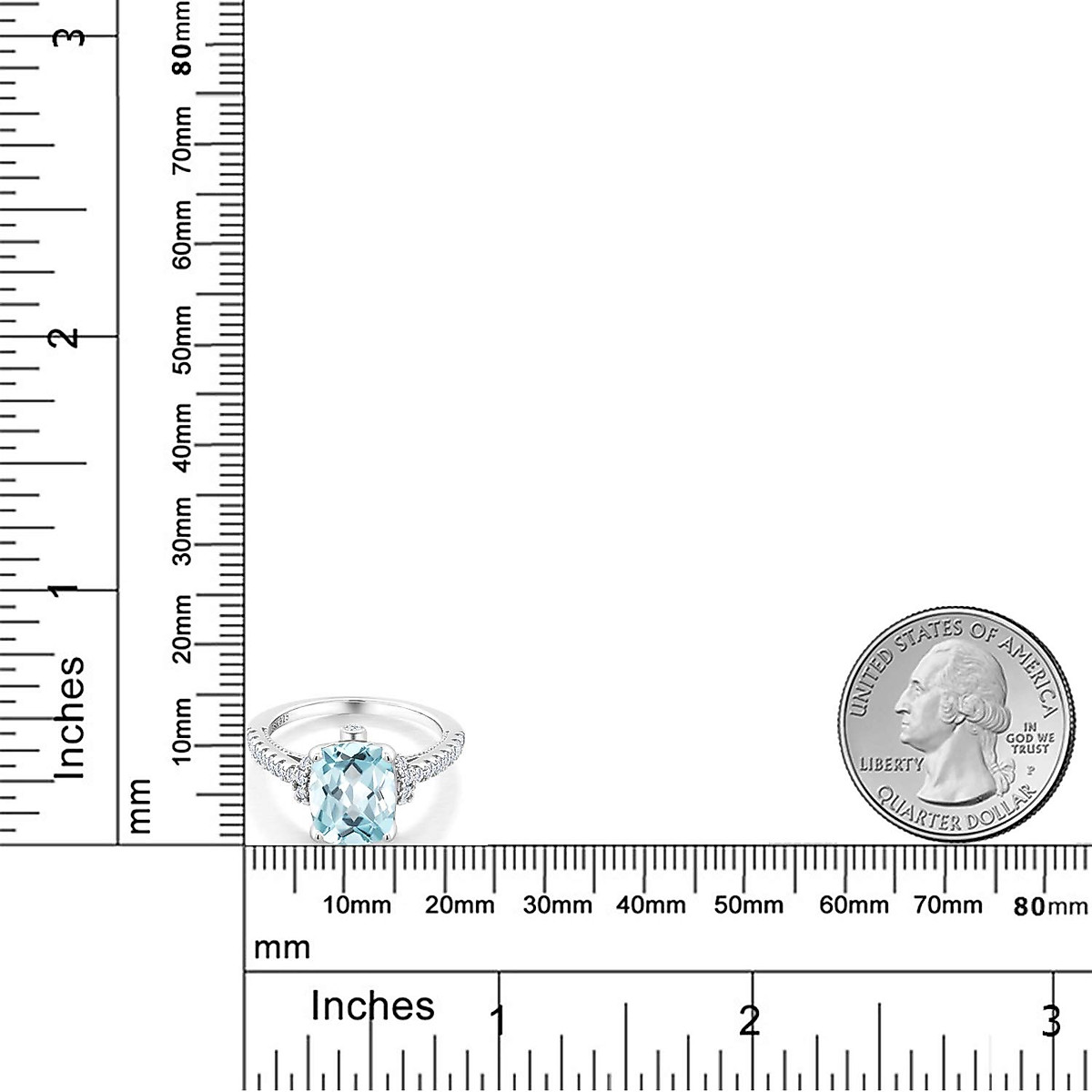 Gem Stone King 925 Sterling Silver Sky Blue Simulated Aquamarine and White Created Sapphire Ring For Women (3.11 Cttw, Available in size 5, 6, 7, 8, 9)