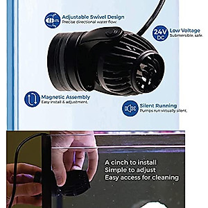 CURRENT USA 2100 GPH eFlux Wave Maker Pump Kit (6002) | Magnetic DC Powerhead with LED Display Controller for Saltwater Tank, 420-2100 GPH Aquarium Water Circulation Pump 30 to 125 Gallon, Black