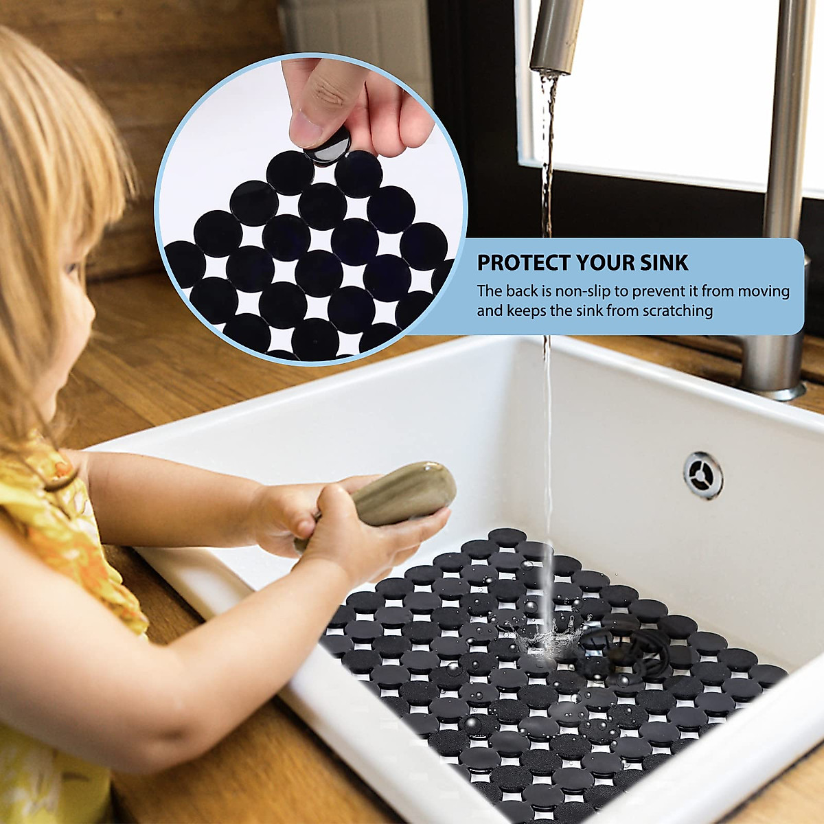 Kitchen Sink Protector Mat - 2Pack Adjustable Sink Protectors for Kitchen Stainless Steel Sink - Fast Draining Sink Mats for Bottom Of Kitchen Sink - Dishes And Glassware - Easy to Clean & Diy Cut