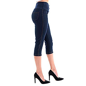 Women's High Waist Stretch Skinny Denim Capri Jeggings with Pockets Reg-Plus Size (XX-Large, Capri-Navy)
