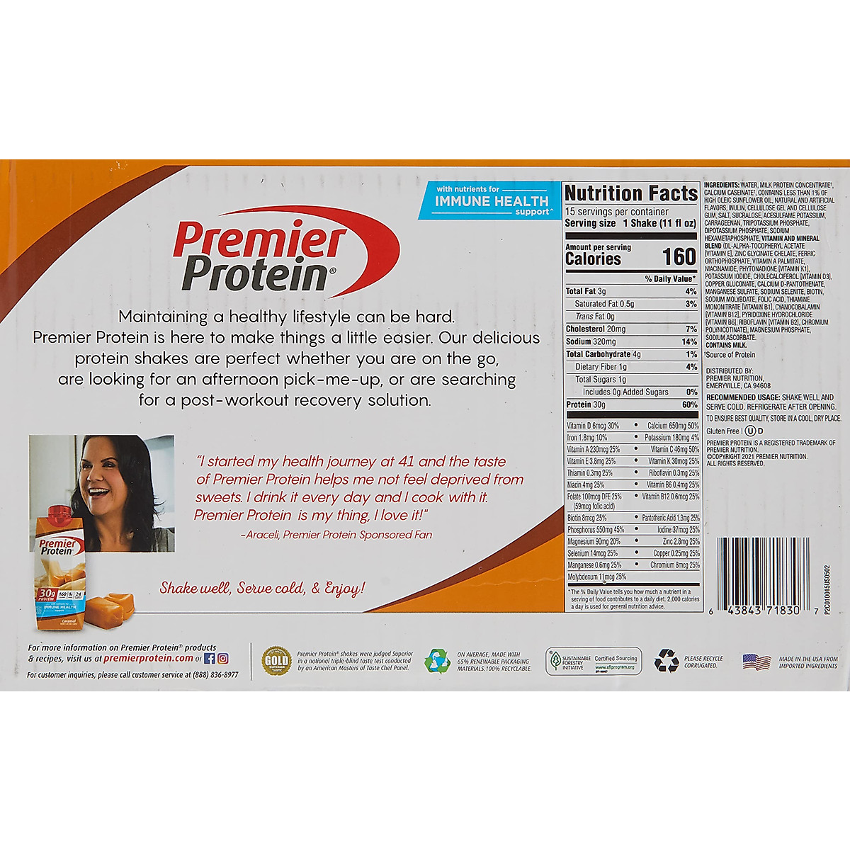 Premier Protein Premier Caramel High Protein Shake, 11 Fl Oz (Pack of 15)