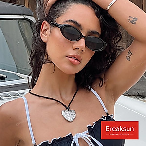 Breaksun Retro Oval Sunglasses for Women Men Fashion Small Oval Sunglasses 90s Vintage Shades (Black/Grey)