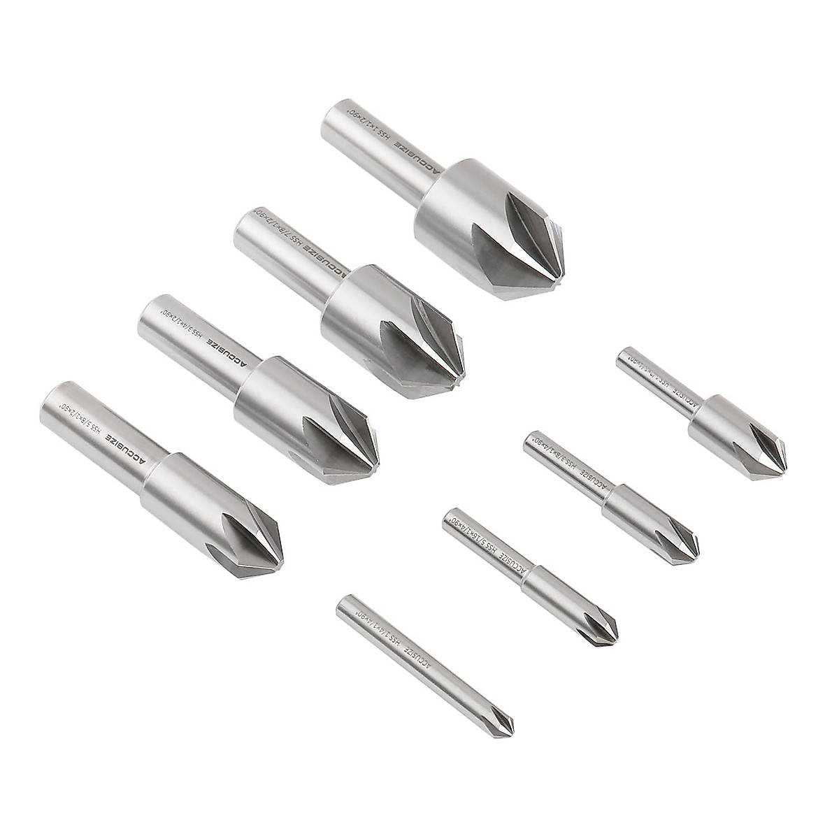 Accusize Industrial Tools 90 Degree 6 Flute H.S.S. Machine Countersink, 8 Pcs, 0206-2016