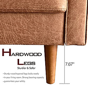 XIZZI Mid-Century Modern Living Room Loveseat Sofa Couch Fack Suede Fabric with Square Arm and Wood Grain Legs for Small Space, 69.68" W Brown