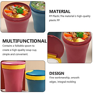 Cabilock Portable Soup Mug Soup Cup with Spoon Insulated Food Container Microwave Soup Mug with Lid Lunch Flask Oatmeal Bowls Microwave Safe Leakproof Travel Plastic Pp Food Jar