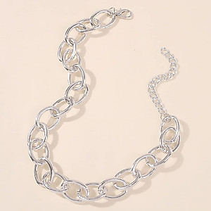 Jumwrit Punk Chain Choker Necklace Chunky Curb Link Chain Necklace Dainty Silver Necklace Accessories for Women Girls