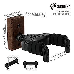 Sondery Guitar Wall Mount Hanger, Auto Lock and Adjustable Hook Holder for Acoustic and Electric Guitar, Ukulele, Bass, Banjo and Mandolin