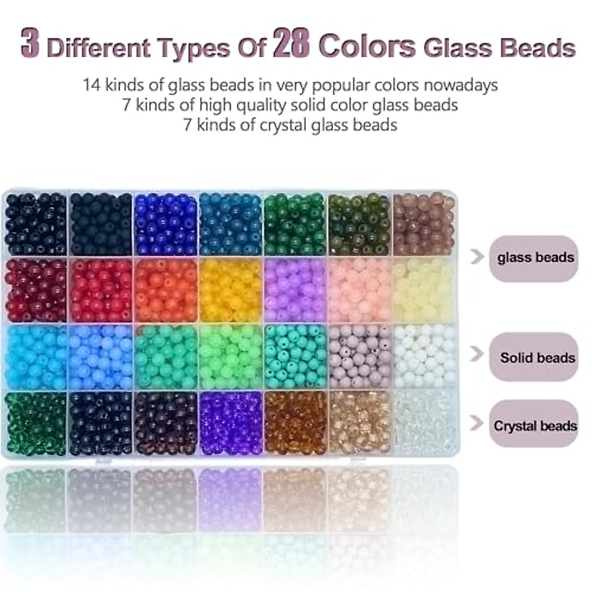 1960 PCS 6mm Glass Beads for Jewelry Making,28 Colors Crystal Beads Round Glass Beads for Bracelets Making Crystal Bead kit Gemstone Beads Bulk Earrings Necklace Phone Lanyard Keychains DIY Crafts