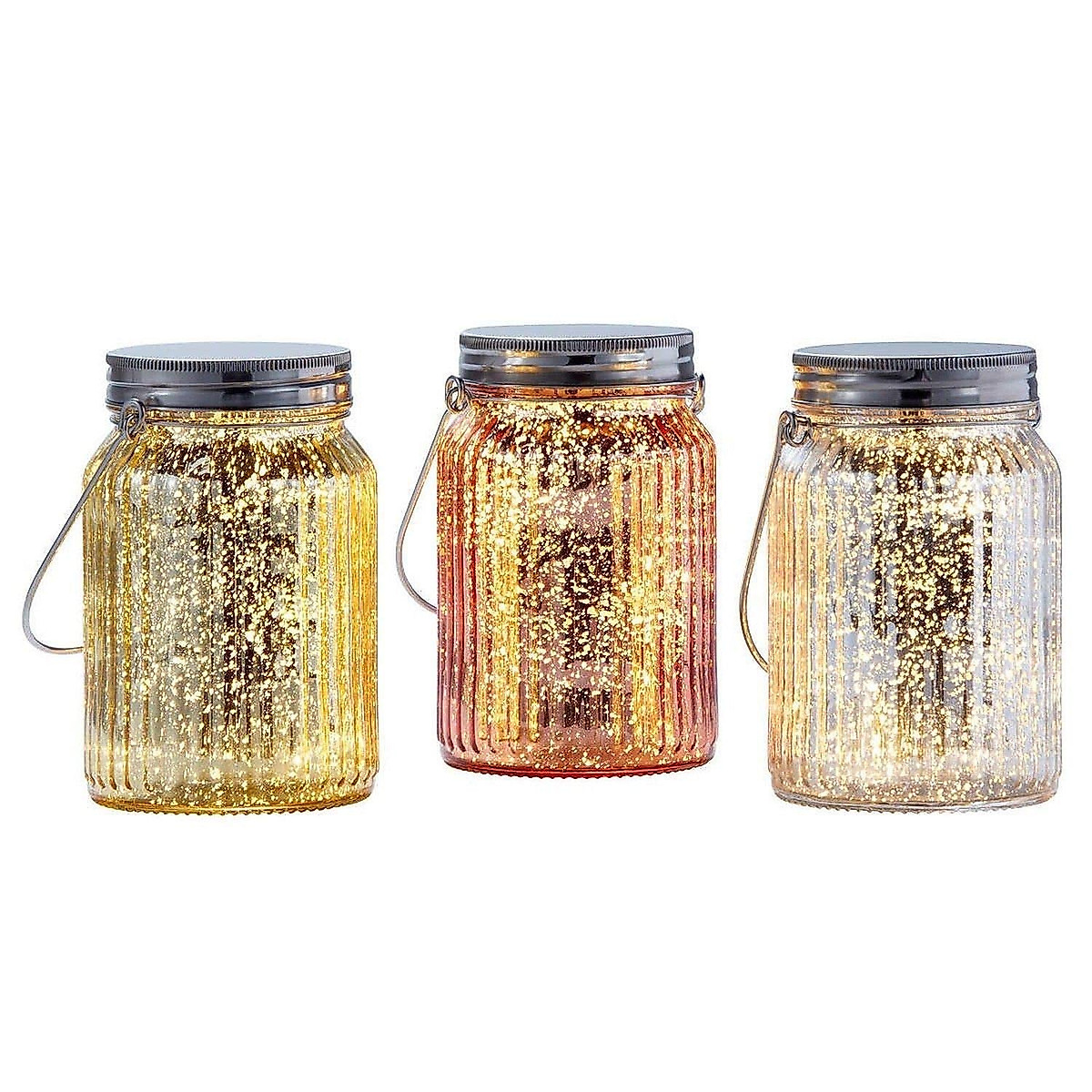 Inside Outside Garden Set of 3 Glass Jars with Mini LED Lights, Gold
