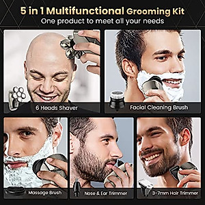 Electric Razor for Bald Men, Head Shavers for Men 5-in-1 Multifunctional 6D Electric Head Shaver Waterproof Recharageable Rotary Shaver Grooming Kit Mens Electric Shaver