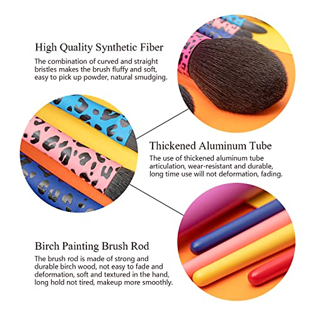 SHE HAS Makeup Brushes Set for Beginners Colorful Makeup Brush Kit Set 8Pcs Cute Make Up Brushes for Girls Premium Synthetic Face Powder Blush Contour Concealer Eyeshadow Leopard Print Makeup Brushes