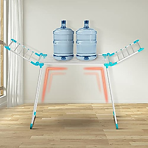 YUBELLES Clothes Drying Rack, Gullwing Laundry Rack, Collapsible, Space-Saving Laundry Rack, with Bonus Sock Clips, for Clothes, Towels, Linens, Indoor/Outdoor, Cyan