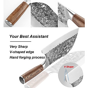 Forged Serbian Chefs Knife - Meat Cleaver Butcher Knife - Chinese Bone Cutting Knife - Razor Sharp High Carbon Steel for Meat and Vegetable Cutting