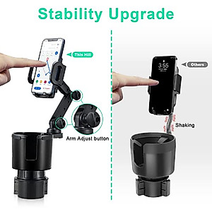 Car Cup Holder Expander Adjustable Base with Phone Mount THIS HILL 360° Rotation Cup Holder Cell Phone Holder for Car Compatible with iPhone/Samsung All Smartphones