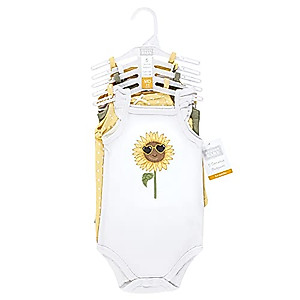 Hudson Baby Unisex Baby Cotton Sleeveless Bodysuits, Sunflower, 3-6 Months
