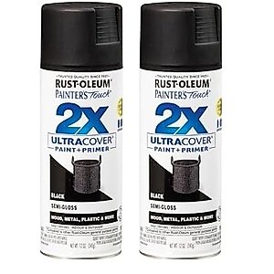 Rust-Oleum 249061 Painter's Touch 2X Ultra Cover Spray Paint, 12 oz, Semi-Gloss Black (Pack of 2)
