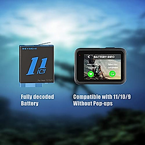 REYGEAK Battery Charger for GoPro Hero 12/11/10/9 Black, Portable Charger 3-Channel Battery Charging Storage 3 Pack Rechargeable Hero 12/11/10/9 Batteries (Charger + 3 x Batteries)