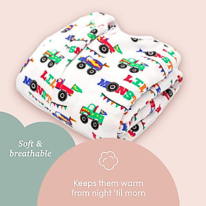 SleepingBaby - Flying Squirrel Wearable Blanket with No-Slip Cuffs for Toddlers - Comfortable Sleepwear - Monster Trucks - 2-3T