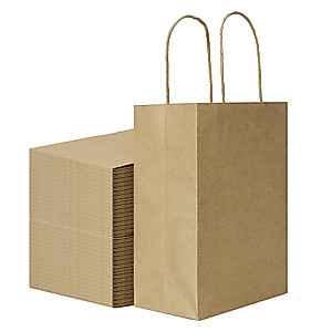 bagmad Sturdy 5.25x3.25x8 inch 100 Pack Small Paper Bags with Handles Bulk, Brown Kraft Bags, Gift Party Favors Grocery Retail Strong Shopping Craft Cub Sacks (Thicken, 100Pcs) (100)