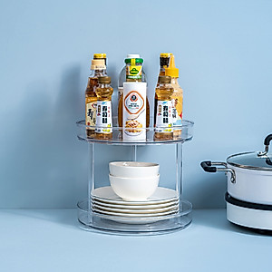 2 Pack Lazy Susan Turntable, Jecarden Clear Lazy Susan Organizer 2 Tier Spice Rack for Table 9.25 in Cabinet Organizer 360 Degree Rotating Storage Bins Non-Skid for Kitchen Countertop Pantry Fridge