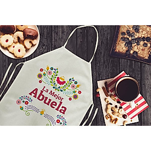 UINHMOP La Mejor Abuela & Abuelo Spanish 16''x24'' Bath Towels Kitchen Towels and Aprons Gift Set for Grandparents (2 Towels + 2 Aprons),Birthday Mother’s for Grandparents