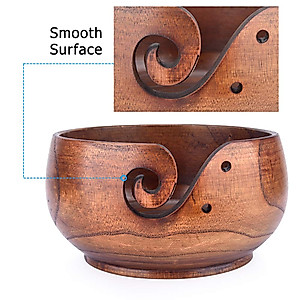 Freyamall Wooden Yarn Bowl with Holes Holder Handcrafted Knitting Yarn Needlework Crochet Storage Organizer, Perfect for Mother's Day!