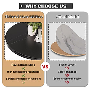 Nesting Coffee Table, Striped Black Modern Round Coffee Table Set of 2 for Living Room,Office,Balcony, Sintered Stone Coffee Table with Metal Frame