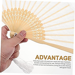 BESPORTBLE Lace Folding Fan Hand Held Fan Foldable Chinese Fan Retro Decor Pocket Paper Fan Wedding Party Fan Paper Fans Hand Fan Handhold Fan Hand Crank Cheongsam Fan Wood White Miss