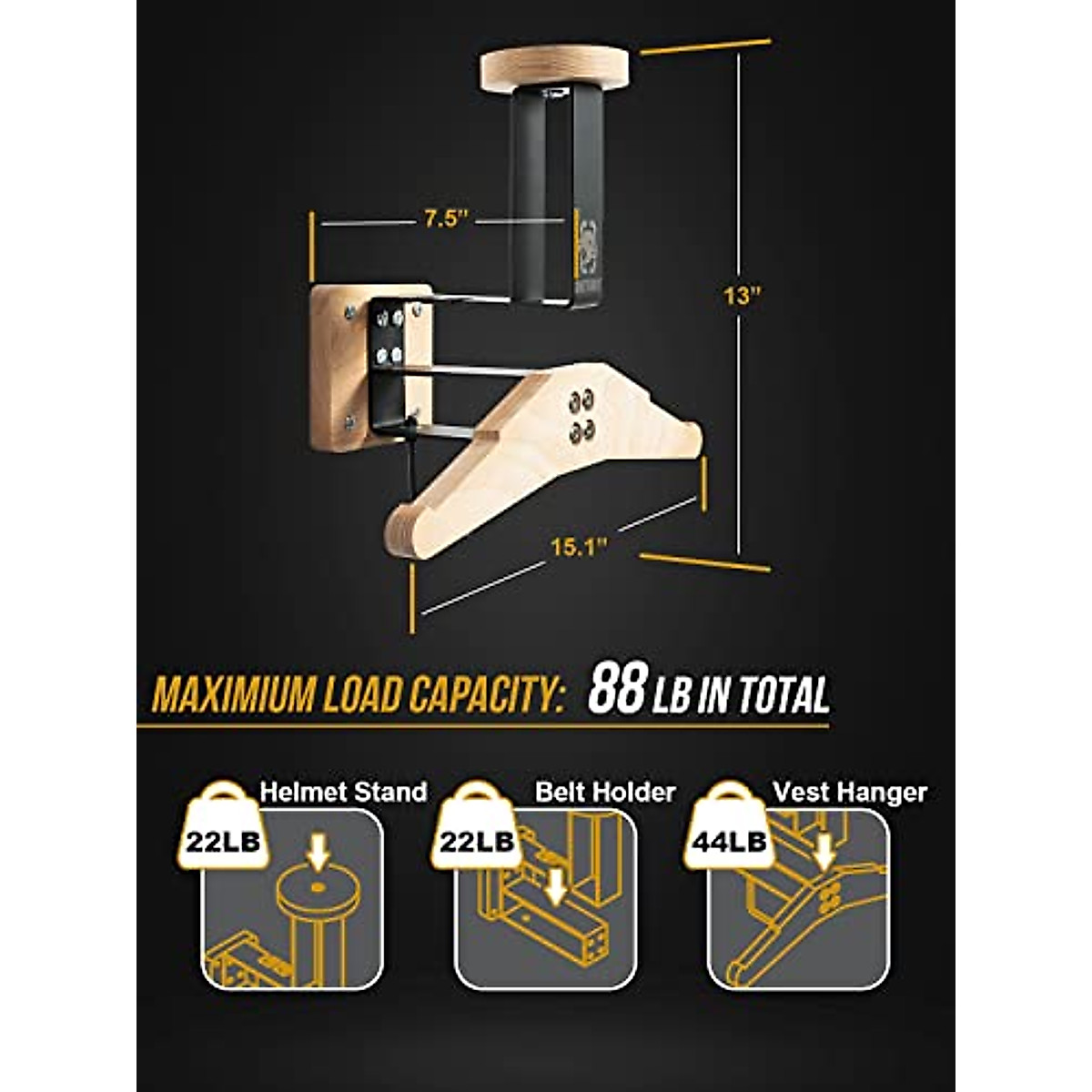 OneTigris Tactical Gear Wall Mount, Police Gear Rack with Helmet Stand Plate Carrier Hanger, Wall Organizer for Motorcycle Football Cycling Gear