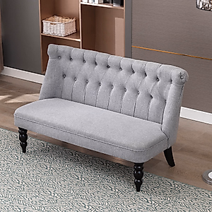 Mixoy Upholstered Loveseat Settee Sofa, with Tufted Button Backrest & Chic Legs, European Armless Loveseat Dining Bench for Dining/Living Room Hallway or Entryway Seating(Light Grey1)