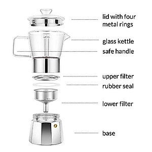 Geesta Premium Crystal Glass-Top Stovetop Espresso Moka Pot - 9 cup - Coffee Maker, 360ml/12.7oz/9 cup (espresso cup=40ml) Gift Idea for Husband Wife