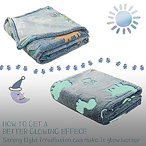 QH Seamless Cute Dinosaur Glow in The Dark Throw Blanket Luminous Blanket-Fun, Cozy Fleece Throw Blanket Made for Great Gifts 60in x 50in
