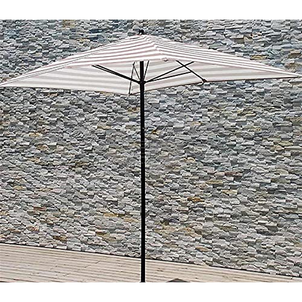 CLoxks Patio Umbrella Outdoor,Portable White and Light Brown Striped Pool Patio Umbrella, Rectangle Outside/Beach/Market Table Umbrella, Garden Umbrella Parasol
