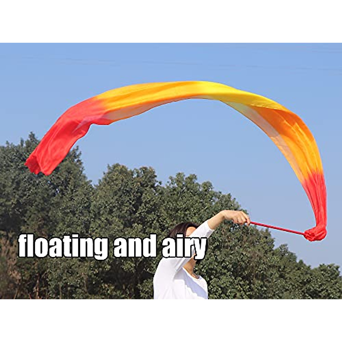 Winged Sirenny Silk Throw Streamer 98" (250cm), Church Worship Praise Prophetic Dance Banner with Rod, Flowing Rhythmic Playsilk (Rainbow 2)